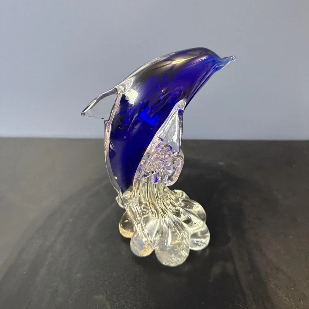 Art | Blue Art Glass Dolphin On Wave Figurine Paperweight 65 Tall ...